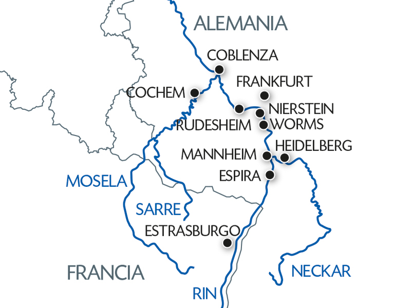 Mapa Del Río Rin En Alemania